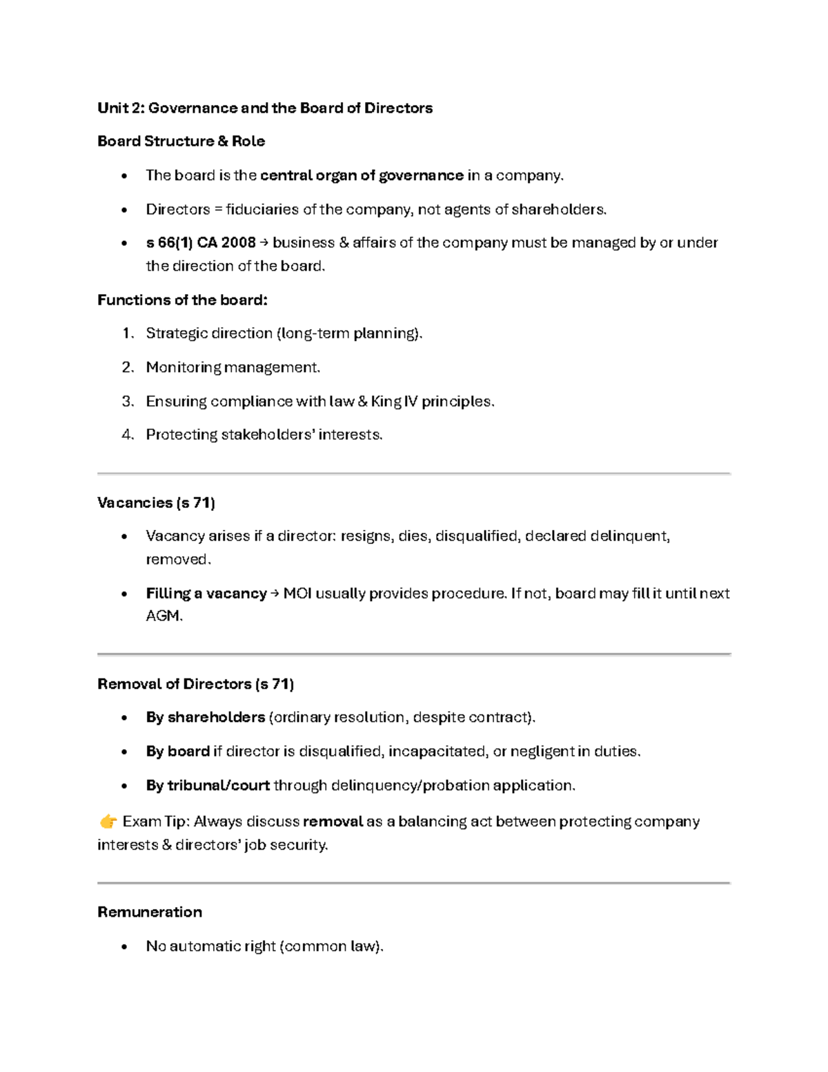 Unit 21: Governance, Board Structure & Corporate Compliance Notes - Studocu
