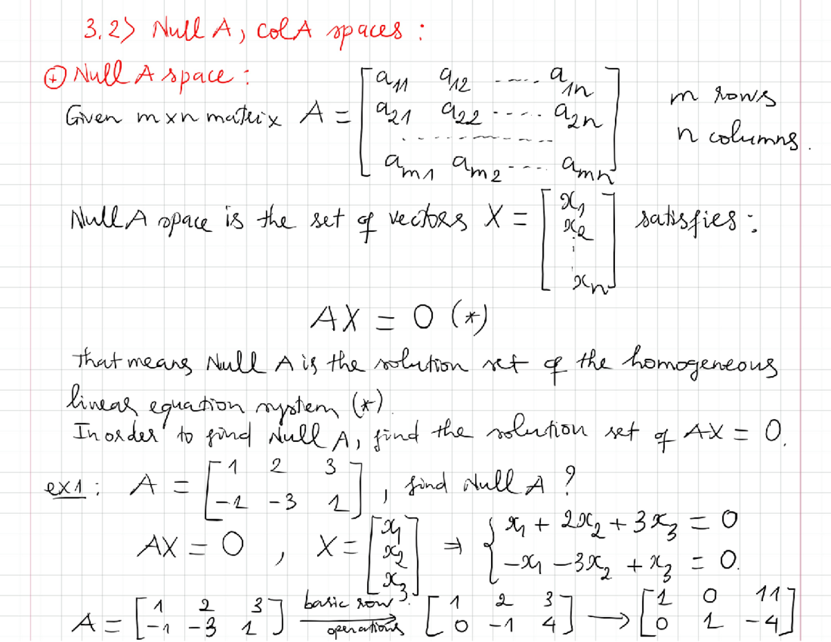10.10 - Null A and Col A Spaces: Linear Independence & Dependence - Studocu