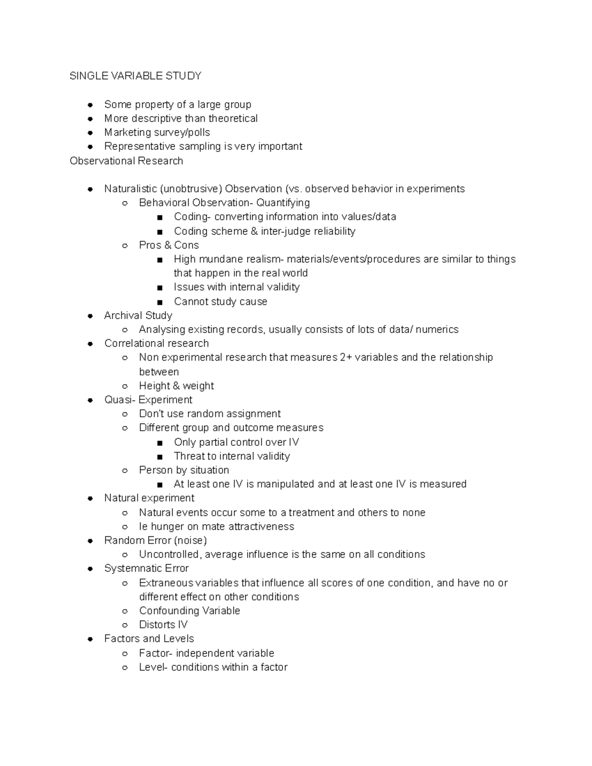 SINGLE VARIABLE STUDY: Incomplete Lab Notes on Research Methods - Studocu