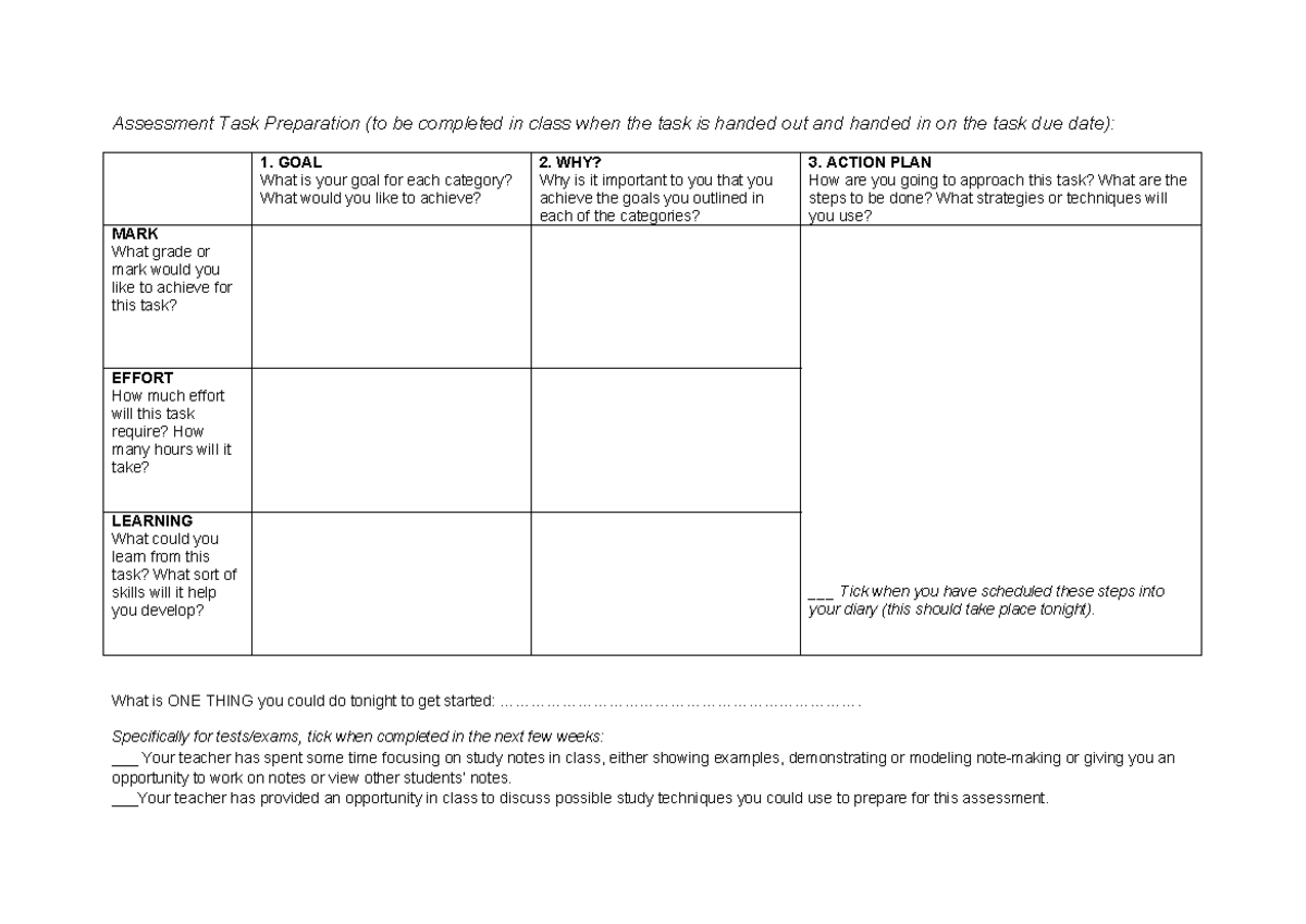 Assessment Grid - Assessment Task Preparation (to be completed in class ...