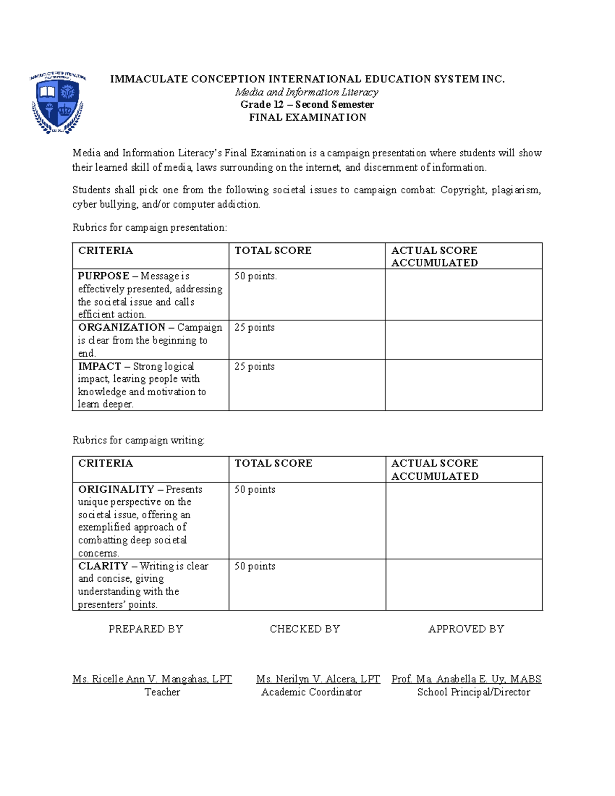 Media and information literacy finals - IMMACULATE CONCEPTION ...