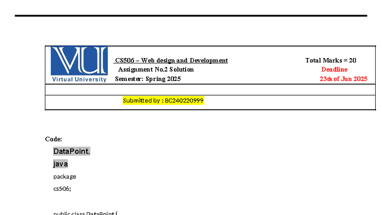 CS506 Web Design & Dev Assignment 2 Solution - Spring 2025 - Studocu