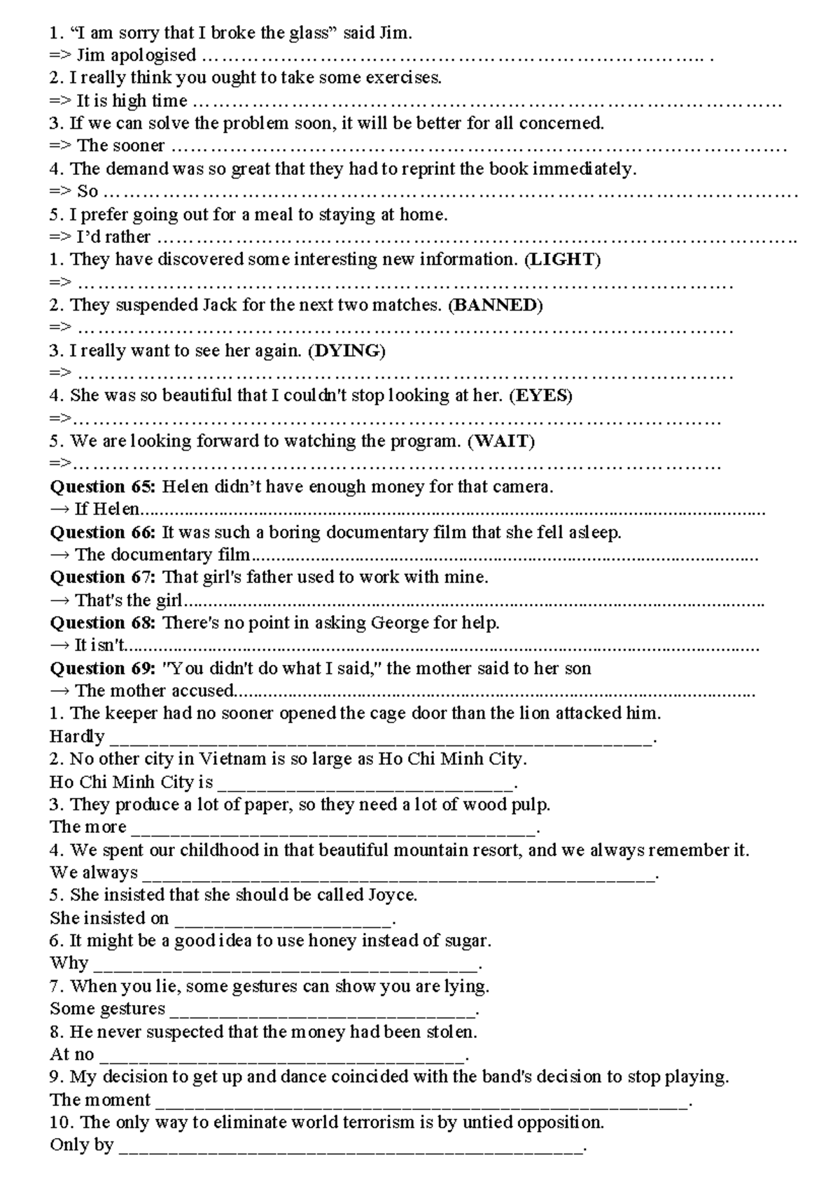 Viet Lai HSG 11 - English Grammar Exercises and Transformations - Studocu