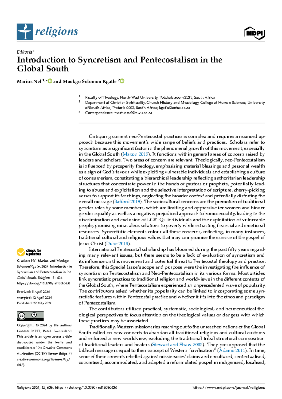 Religions 2024: Editorial on Syncretism & Pentecostalism in the Global ...