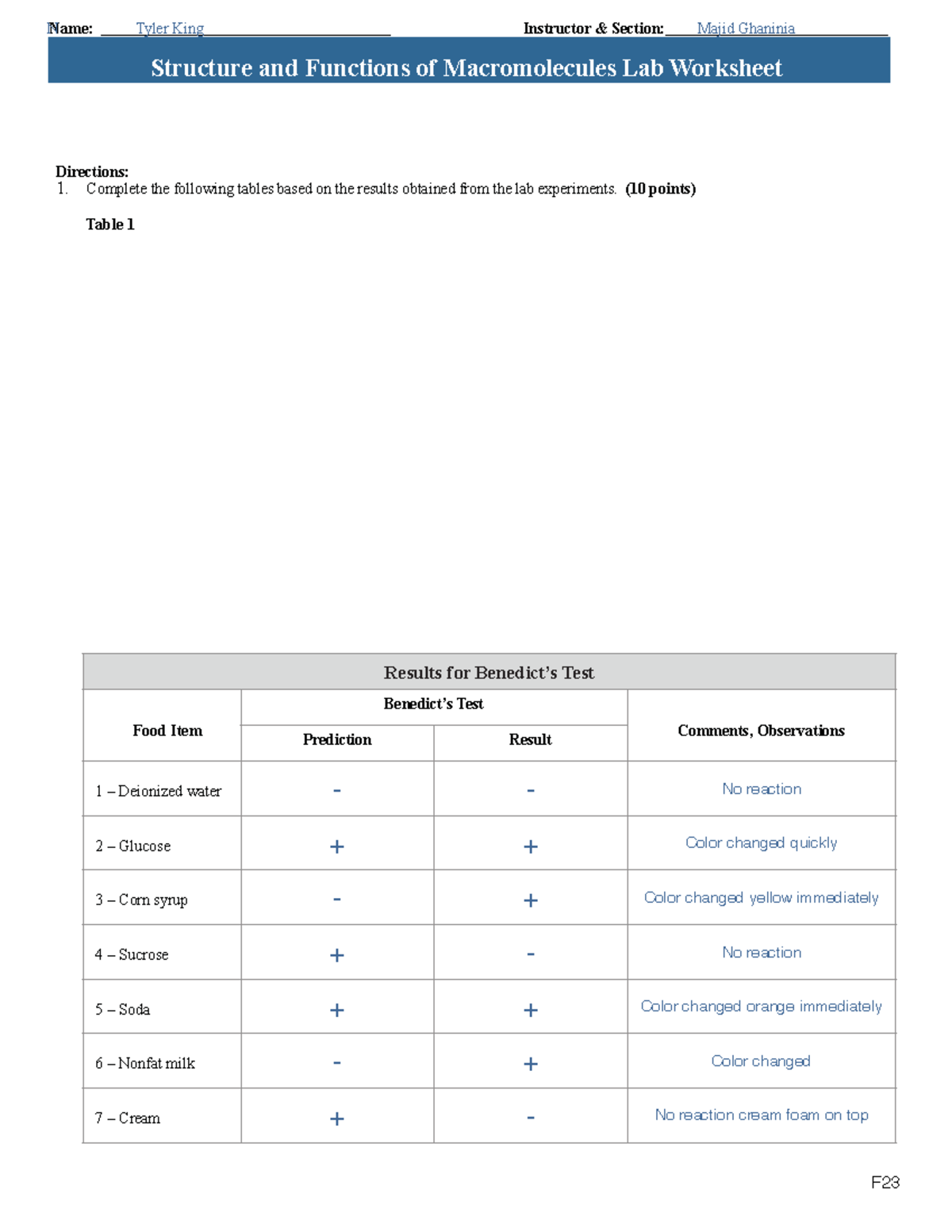 F23 Structure and Functions of Macromolecules Lab Worksheet - Studocu