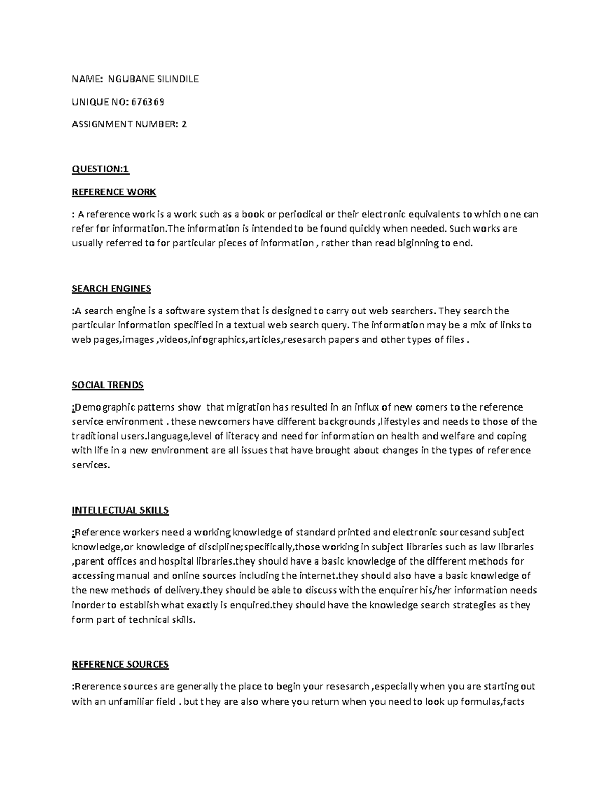 AIS2602 - assignment 2 - NAME: NGUBANE SILINDILE UNIQUE NO: 676369 ...