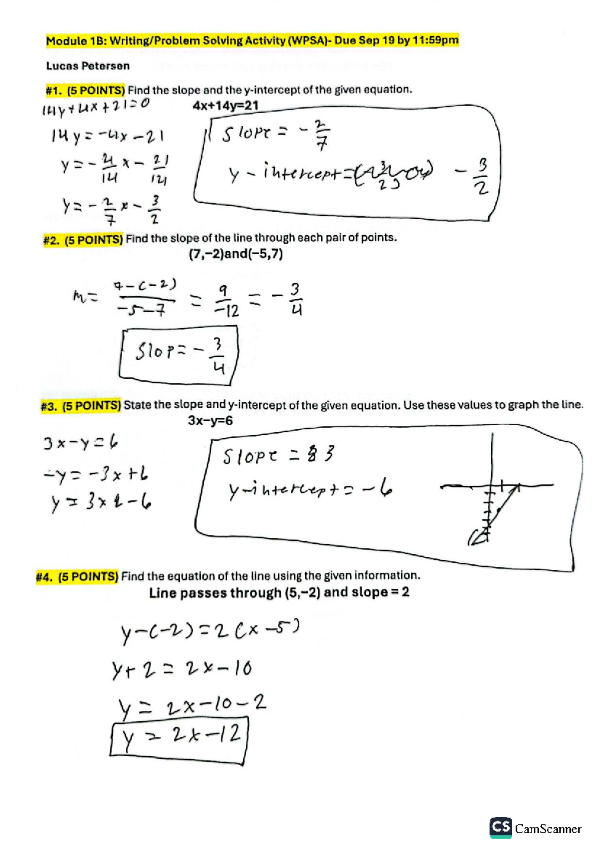 Module 1B: Solving activity for slope and line equations - Studocu