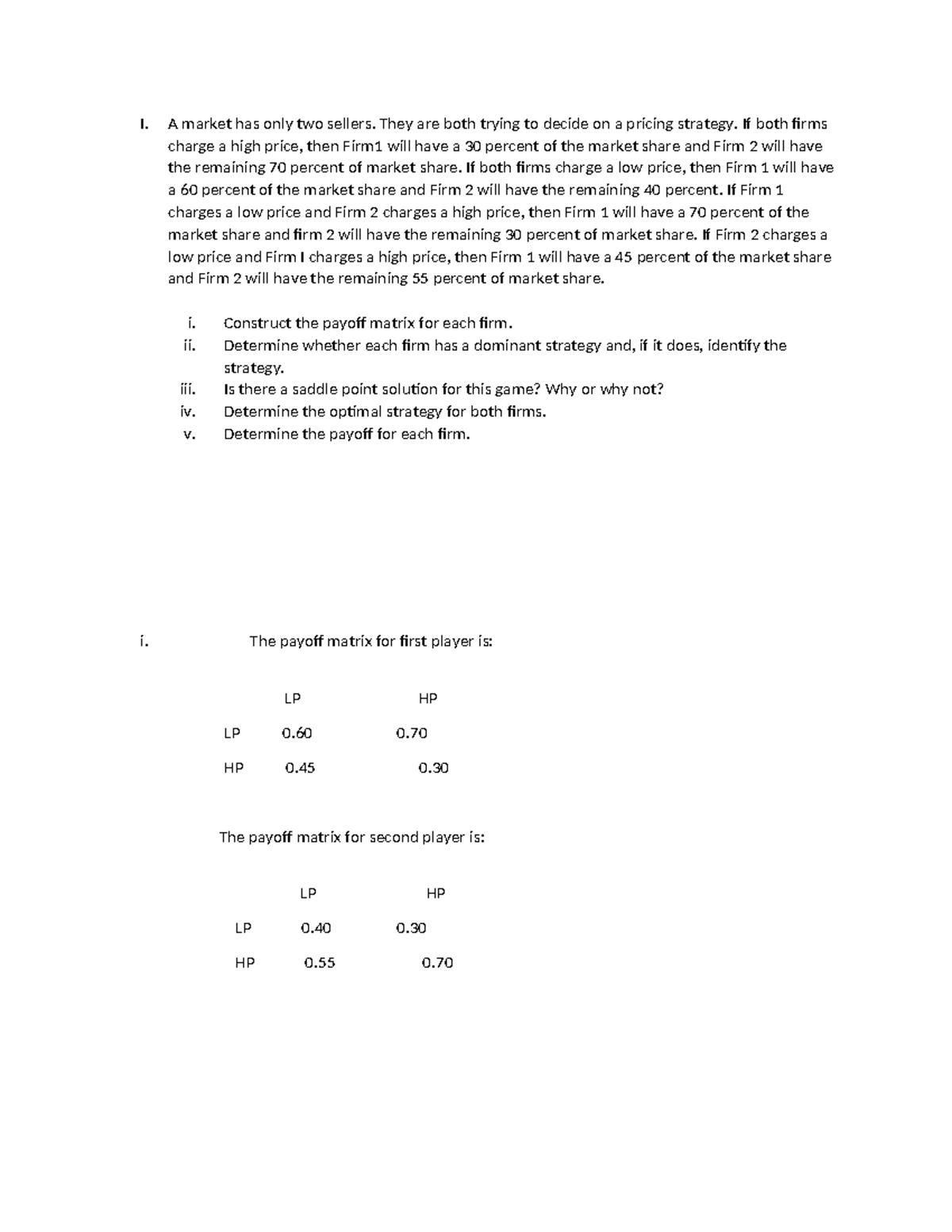 Game Theory Exercise 2: Pricing Strategies & Payoff Matrix Analysis ...