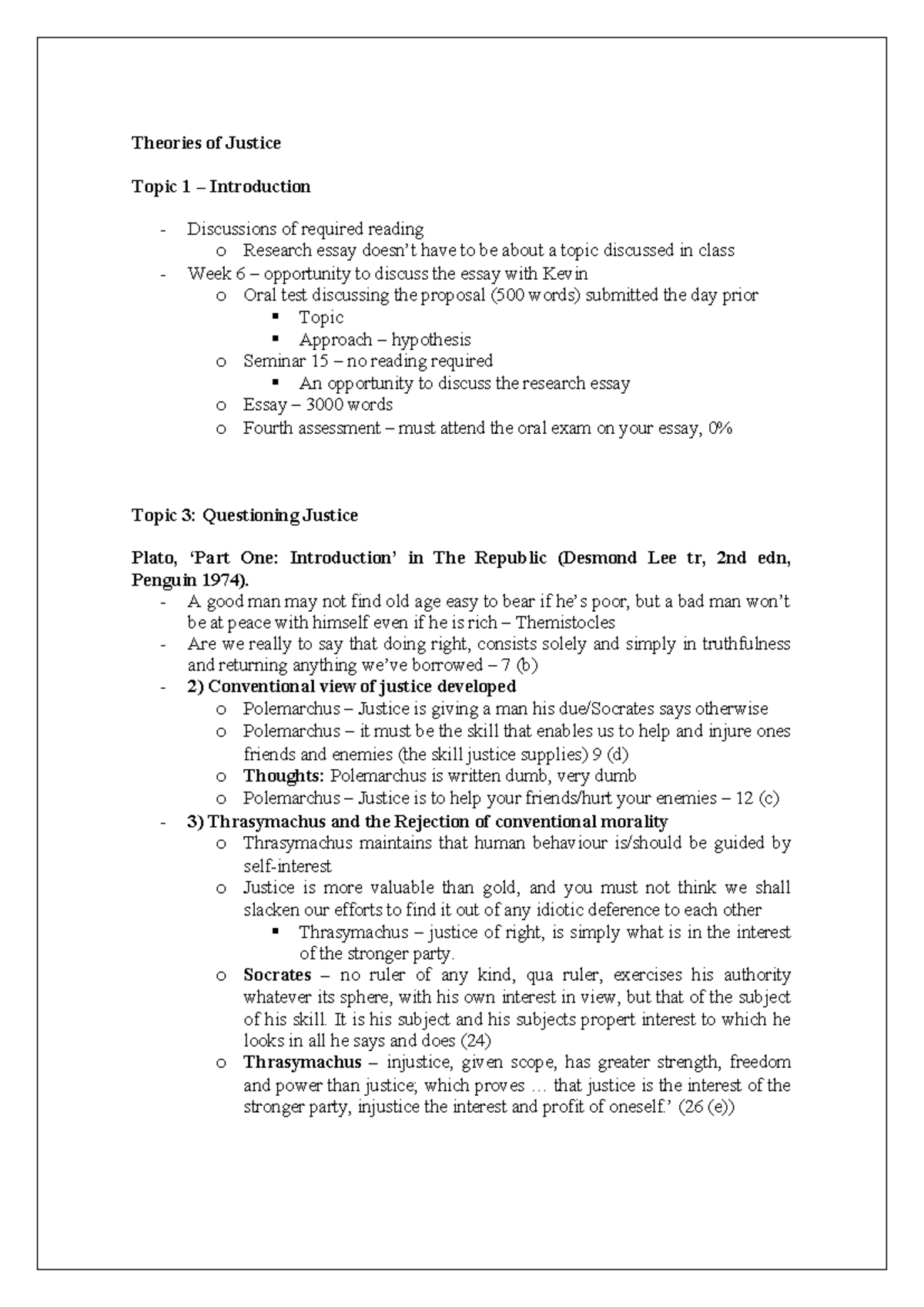 Theories of Justice (PHIL 101) - Lecture Notes on Topics 1 & 3 - Studocu