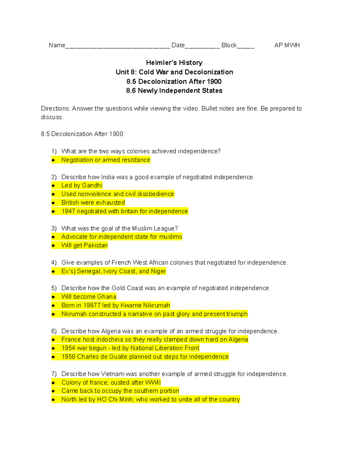 AP MWH History Unit 8: Cold War & Decolonization Notes (8.5 & 8.6 ...