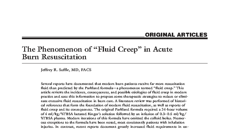 Fluid Creep in Acute Burn Resuscitation: Understanding the Parkland ...