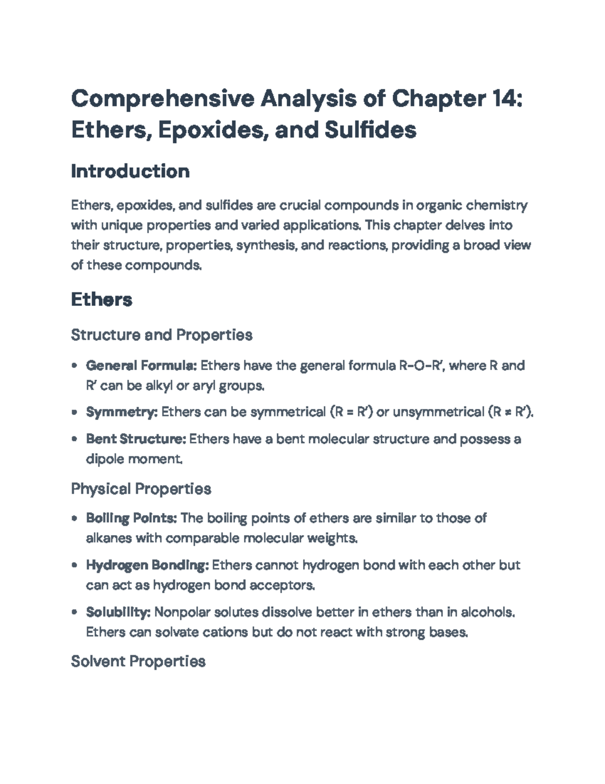 Ethers, Epoxides, and Sulfides: Comprehensive Chapter Analysis (Chem ...