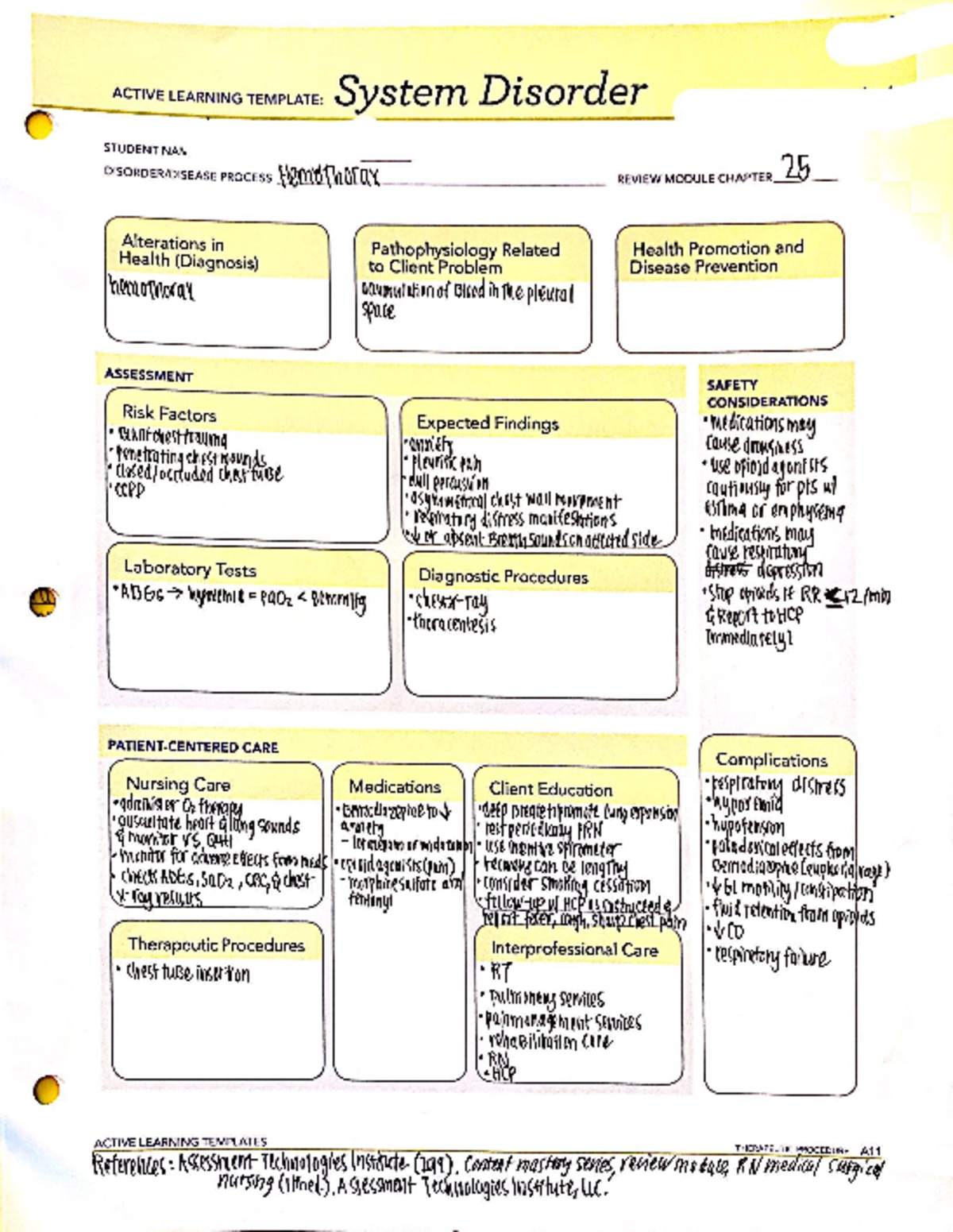 System Disorder: Hemothorax Review - Active Learning Template - Studocu