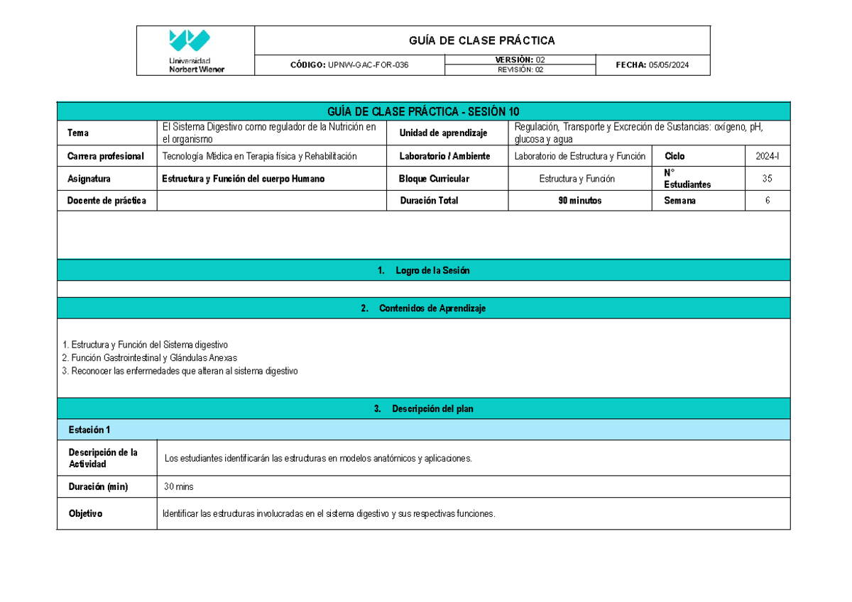 Guía de práctica 10 - guia - CÓDIGO: UPNW-GAC-FOR- VERSIÓN: 02 REVISIÓN: 02 FECHA: 05/05/ GUÍA ...