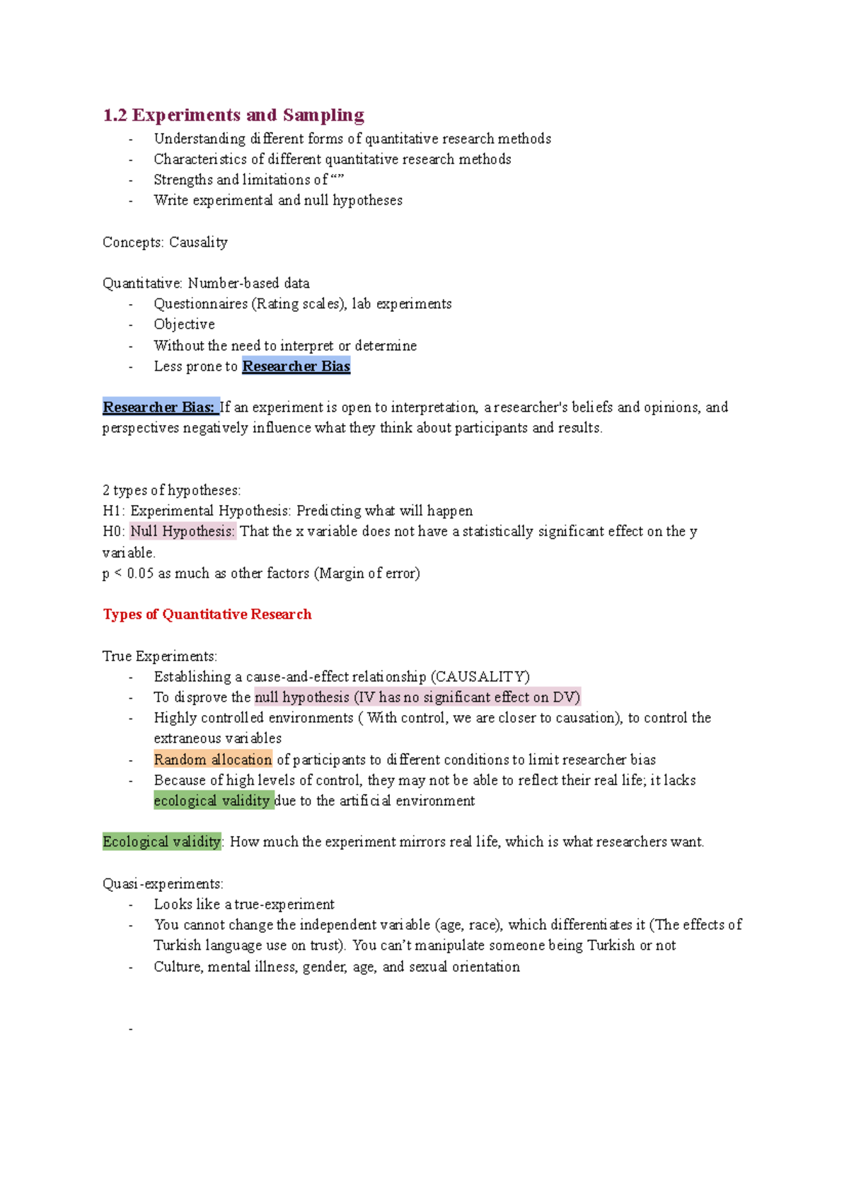 1.2 Quantitative Research Methods: Experiments & Sampling Insights ...