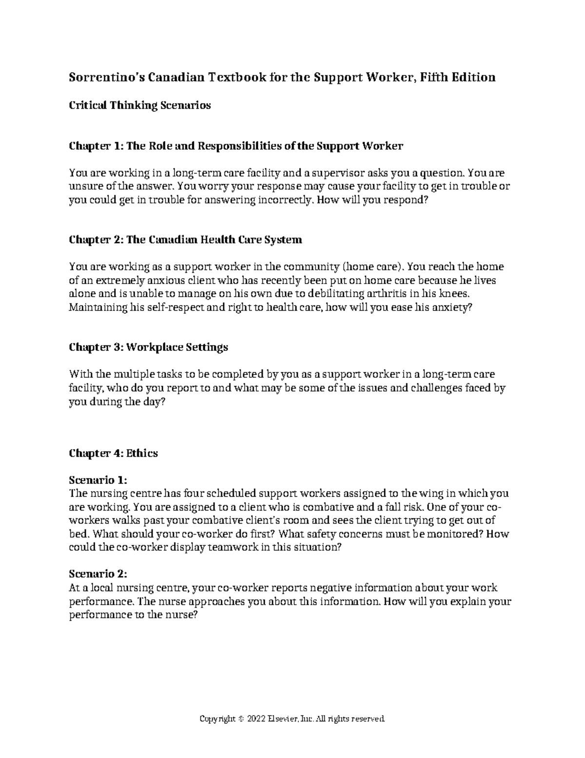 Critical Thinking Scenarios for Support Workers (SWK 101) - Studocu