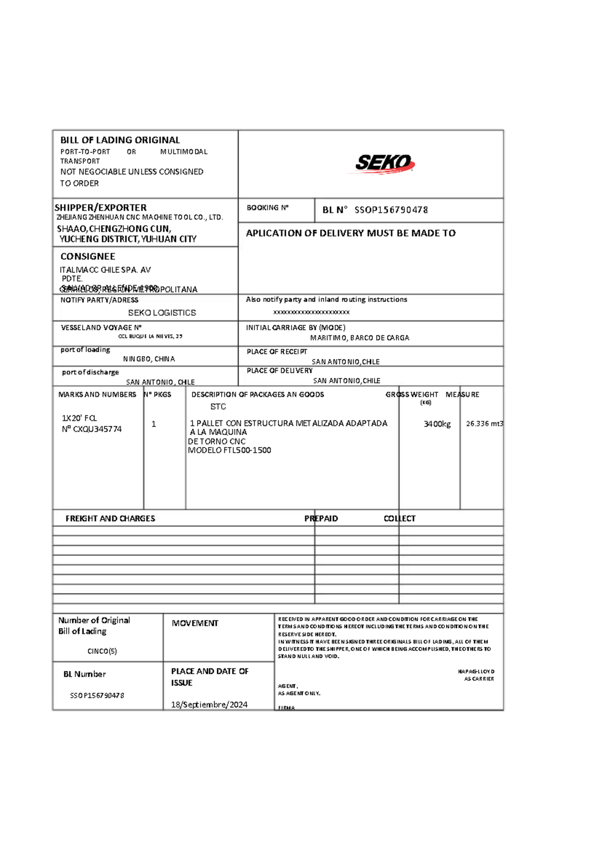 Bl impo - bl comex - BILL OF LADING ORIGINAL PORT-TO-PORT OR MULTIMODAL ...