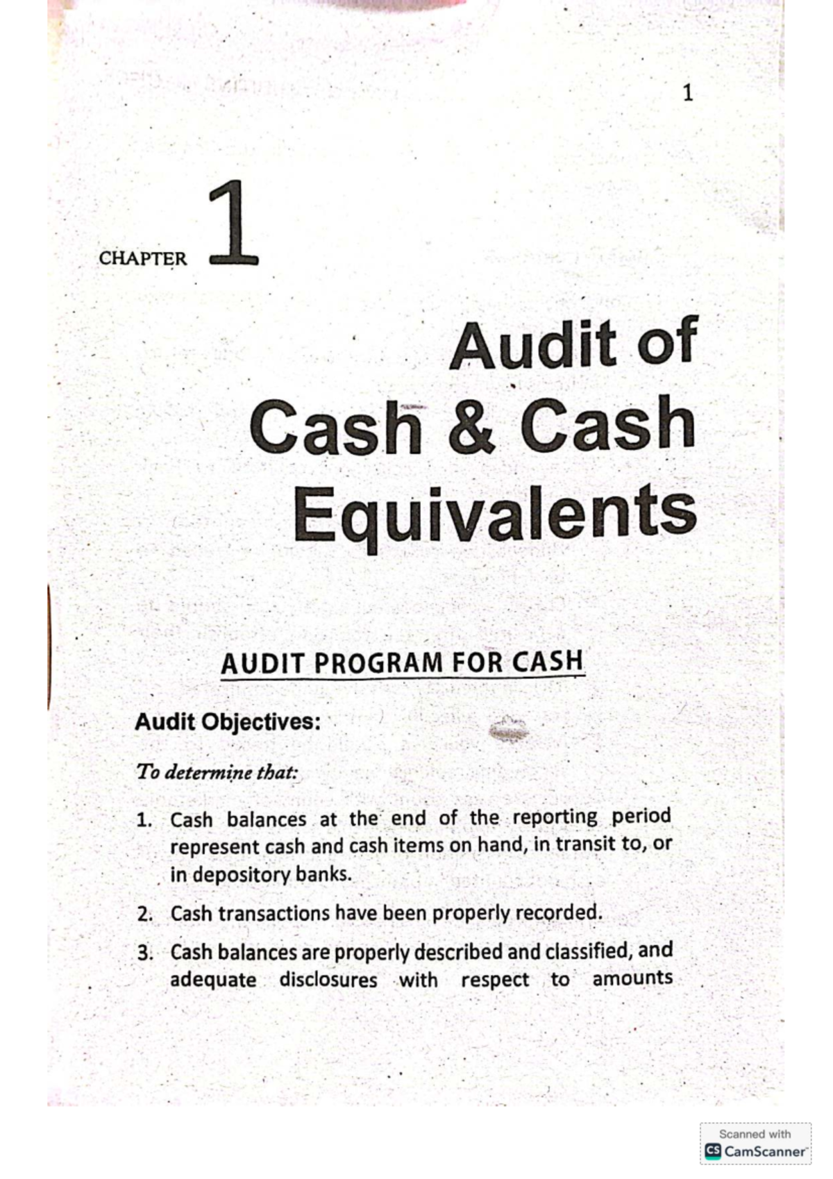 Audit Program for Cash & Cash Equivalents (AUDIT 1.1) - Studocu