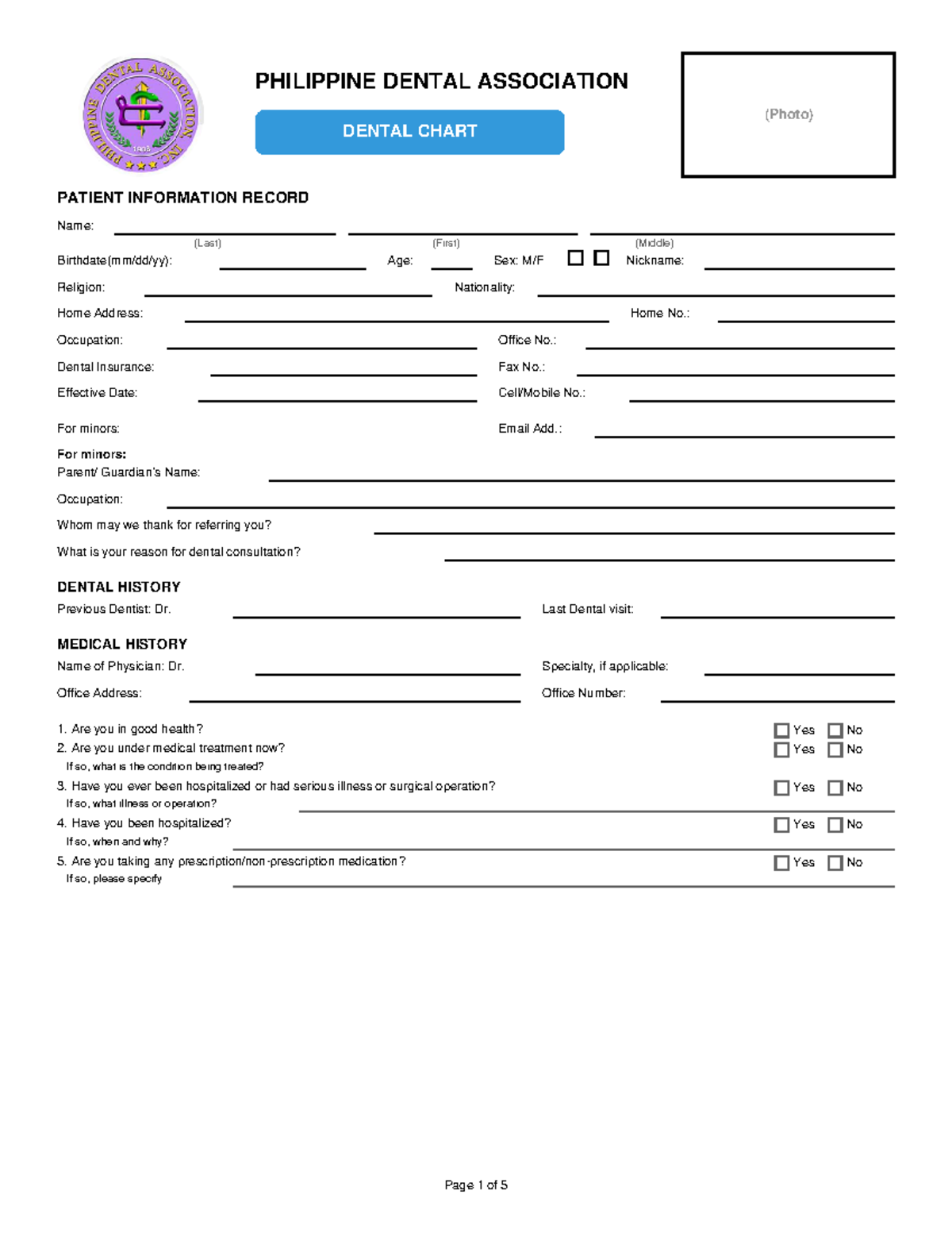 Patient Dental Chart - PHILIPPINE DENTAL ASSOC. Record - Studocu