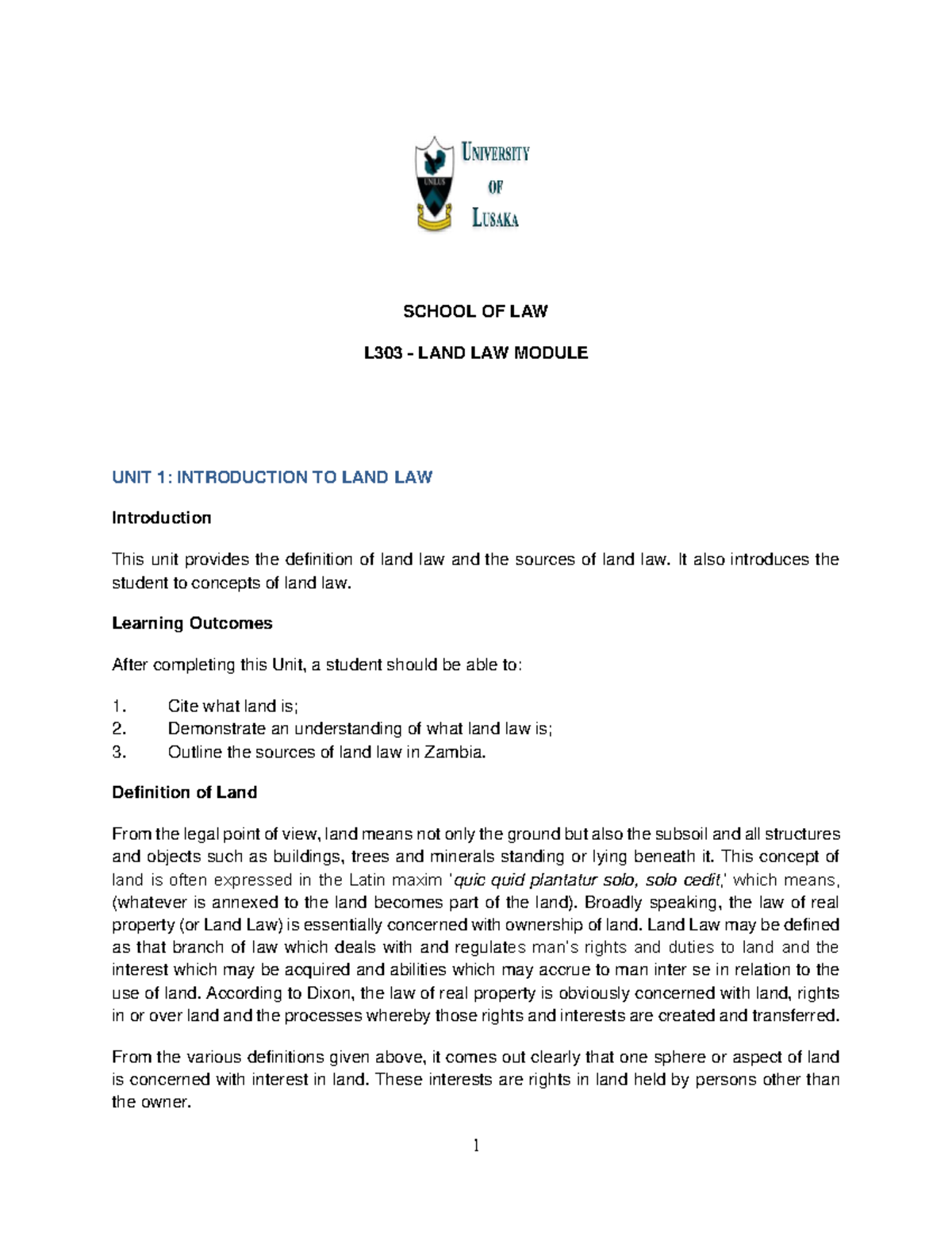 LAND LAW Module and notes, summary of principles - Land Law - Studocu