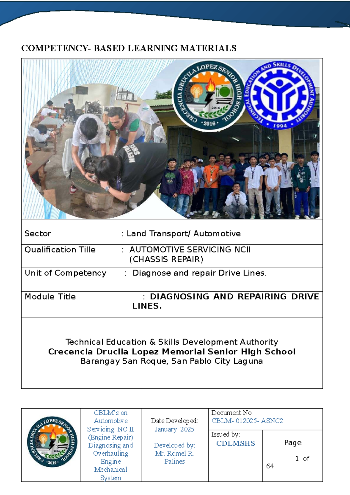 Automotive Servicing NC II: Diagnosing & Repairing Drive Lines Module ...