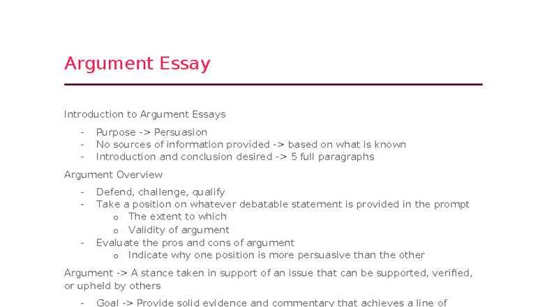 Argument Essay Notes: Understanding Persuasion & Structure - Studocu