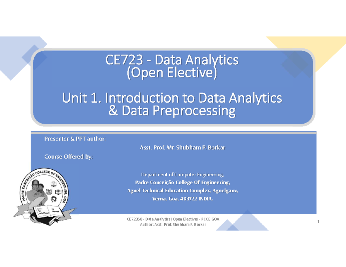 CE723 - Data Analytics Lecture 1 & 2 Overview and Introduction - Studocu