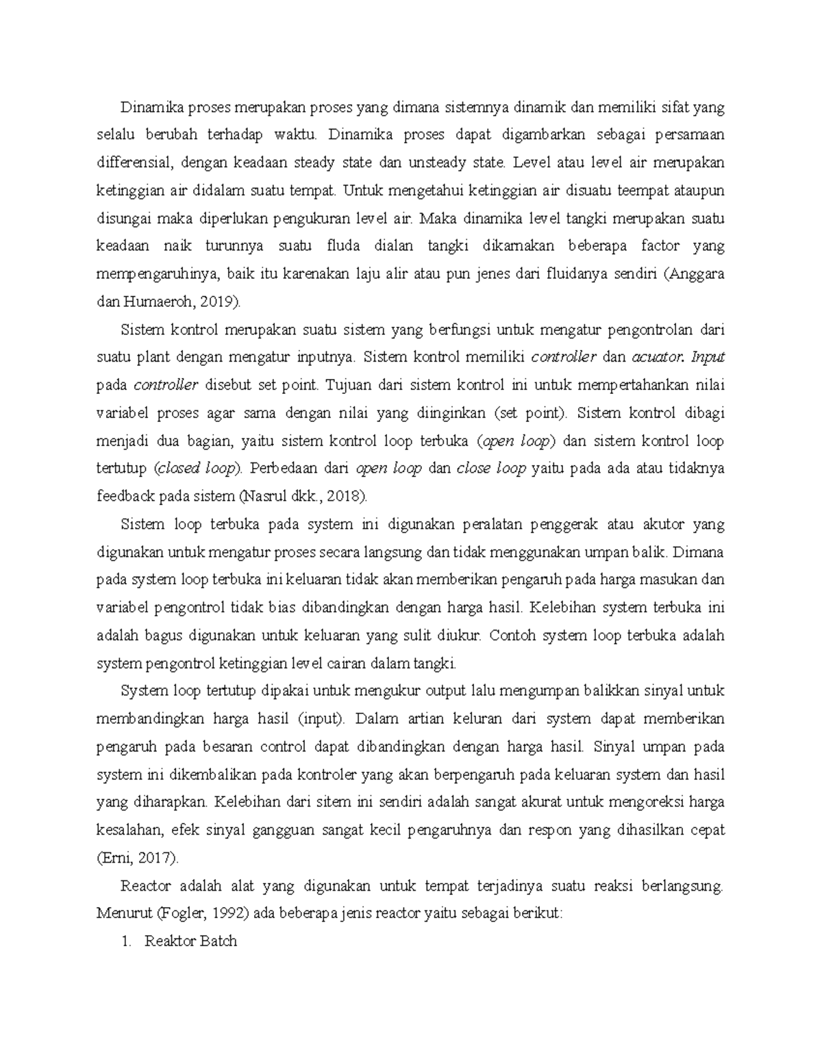 Dasar Teori Dinamika Level Tangki dan Sistem Kontrol Proses - Studocu