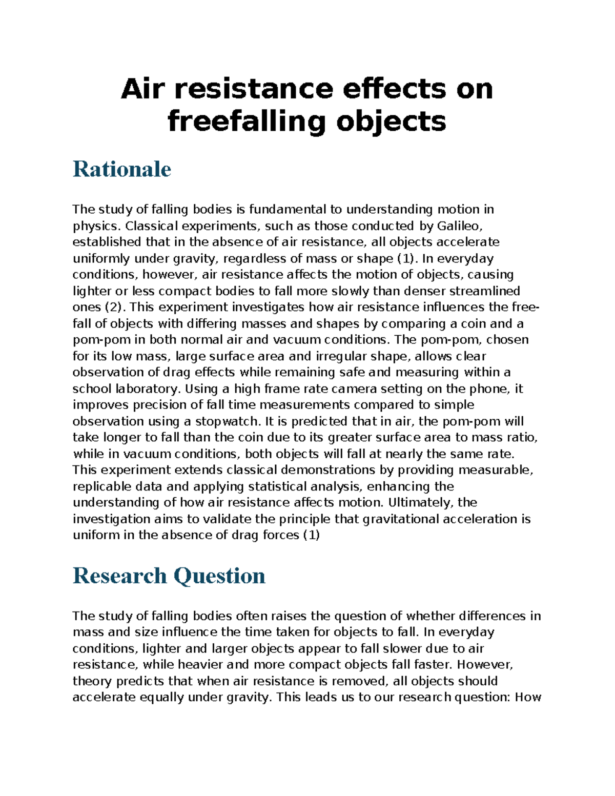 Physics 101: Air Resistance Effects on Free-Falling Objects - Studocu