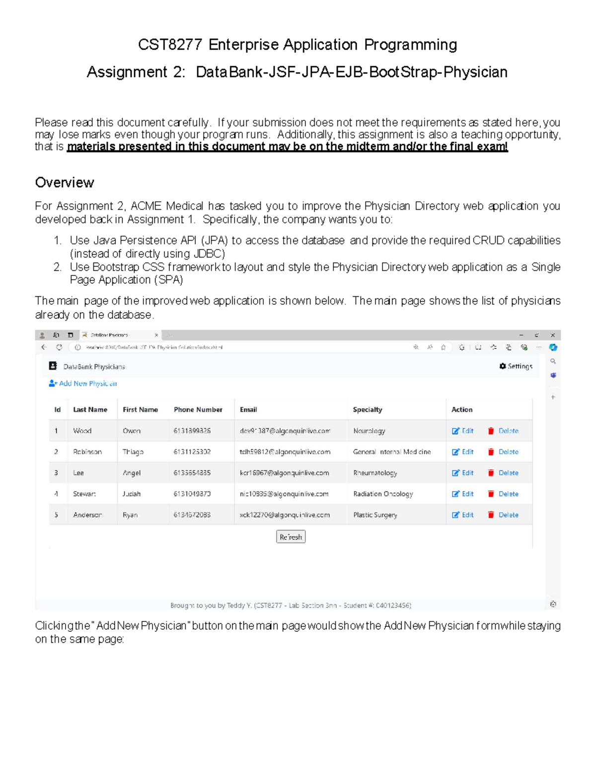 CST8277 Enterprise Application Programming Assignment 2 Guidelines - Studocu