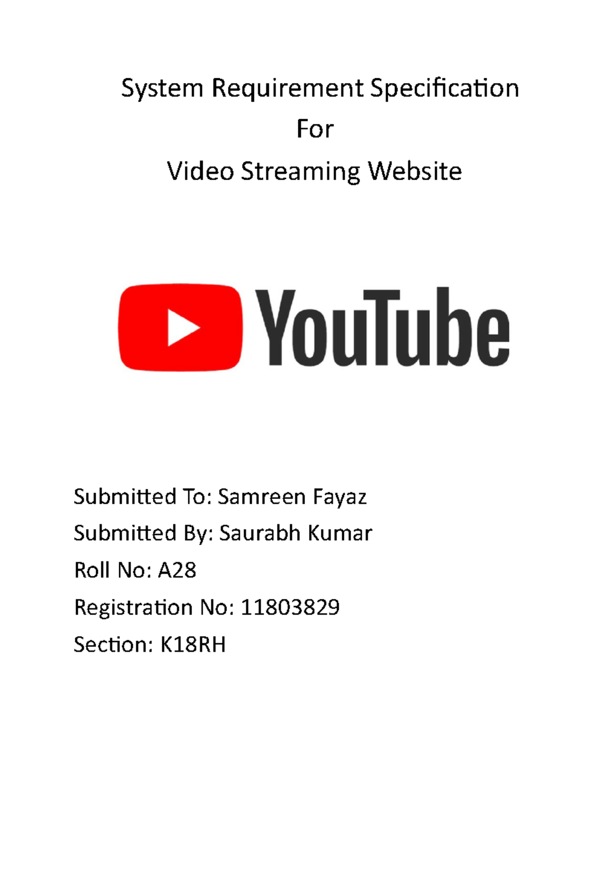 YouTube SRS: Detailed System Requirement Specification for Video ...