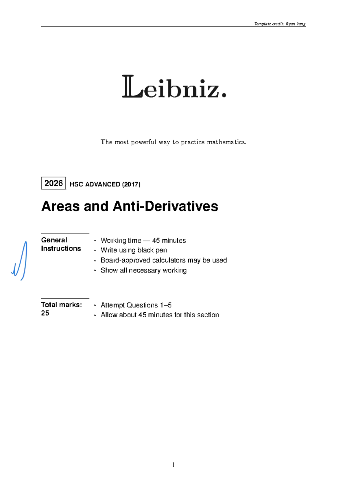 HSC ADVANCED 2026: Areas and Anti-Derivatives Practice Questions - Studocu