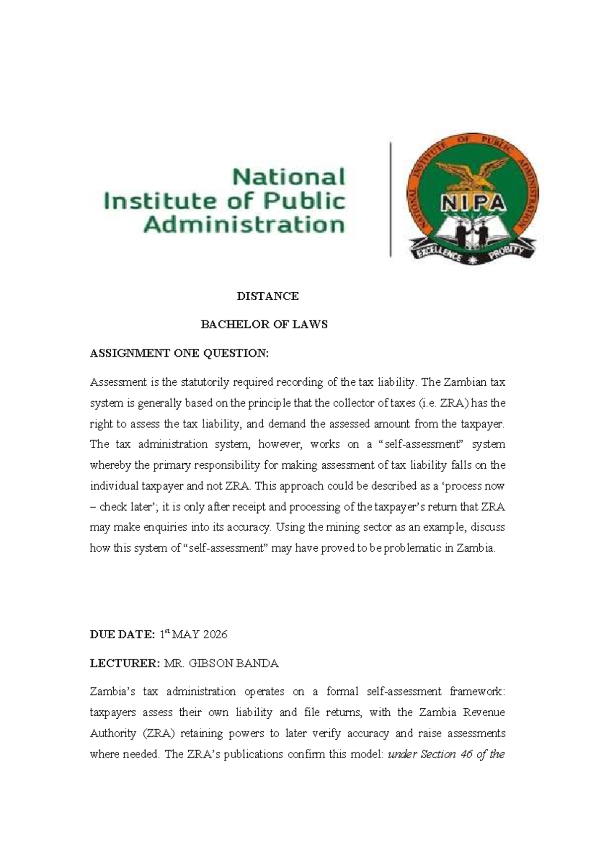 ZAM 101: Taxation Assignment 1 - Challenges in Zambian Mining Tax ...