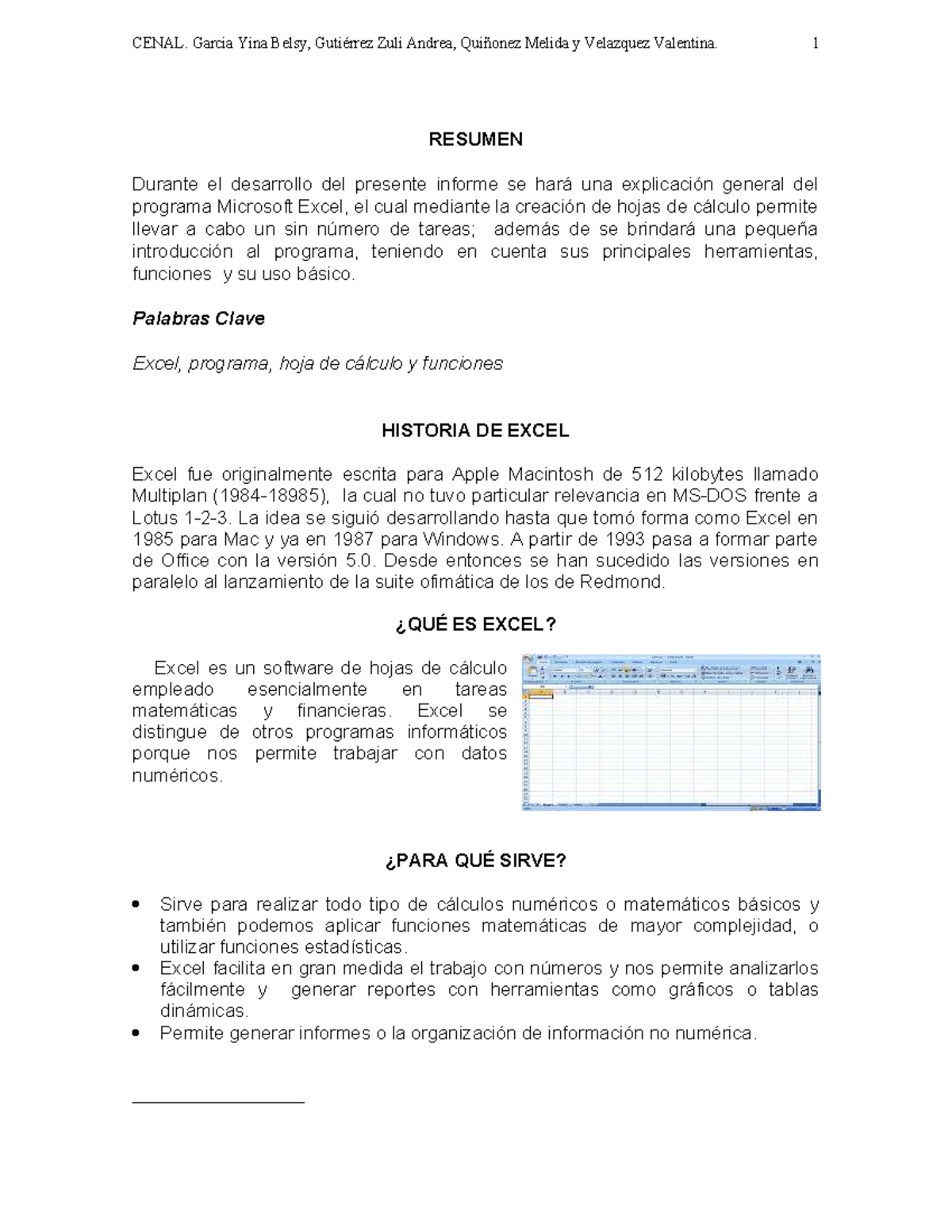 CENAL - Informe sobre Microsoft Excel: Herramientas y Funciones - Studocu