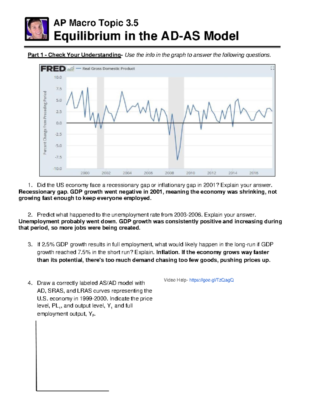 AP Macro Exam Notes: Equilibrium in AD-AS Model (Topic 3.5) - Studocu
