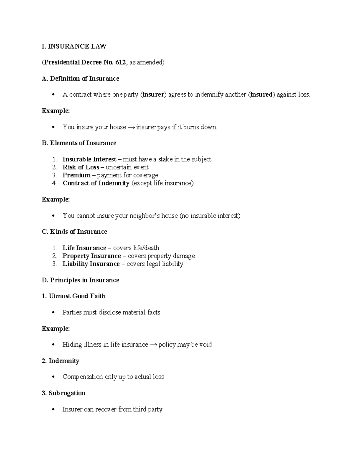 Insurance Law, Truth in Lending, and Competition Act Overview - Studocu