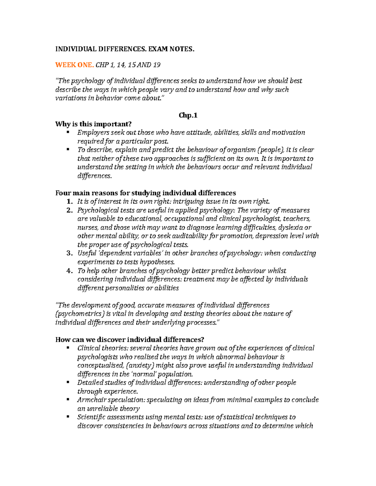 Psychology Of Individual Differences Notes