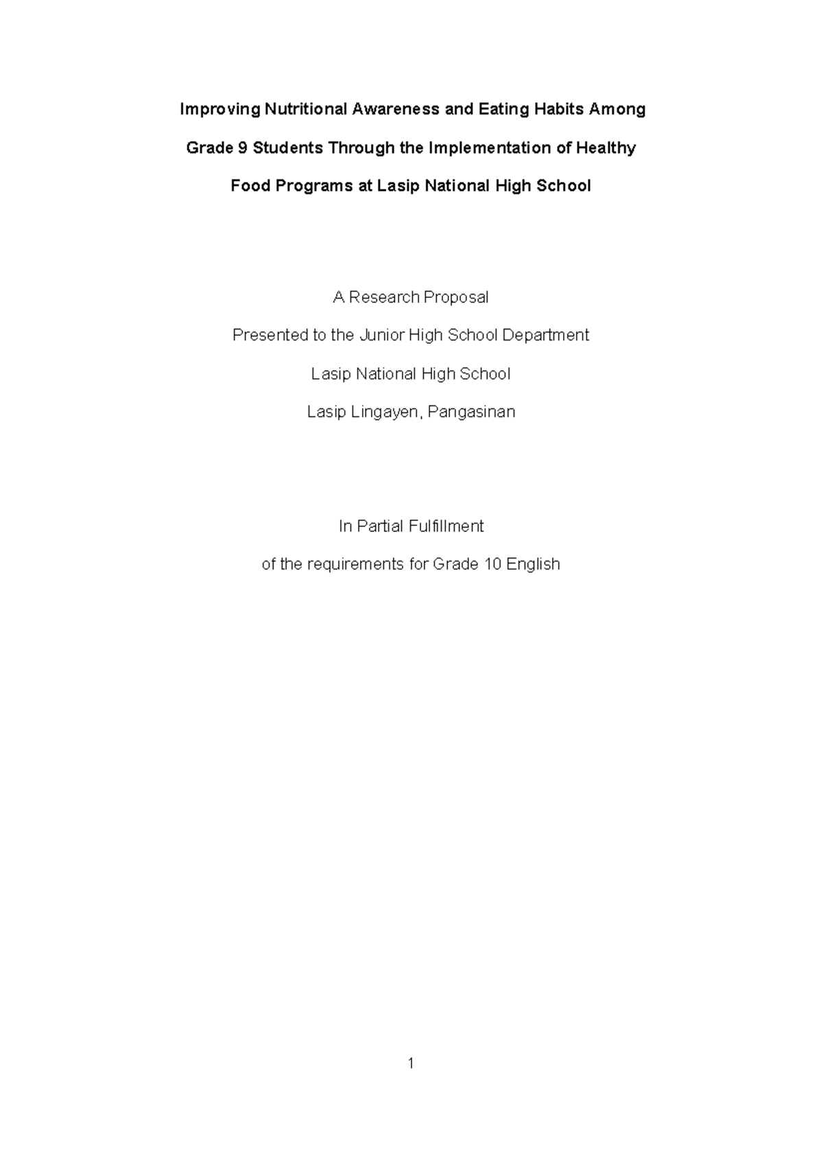 Research Proposal: Enhancing Nutritional Awareness & Eating Habits in ...