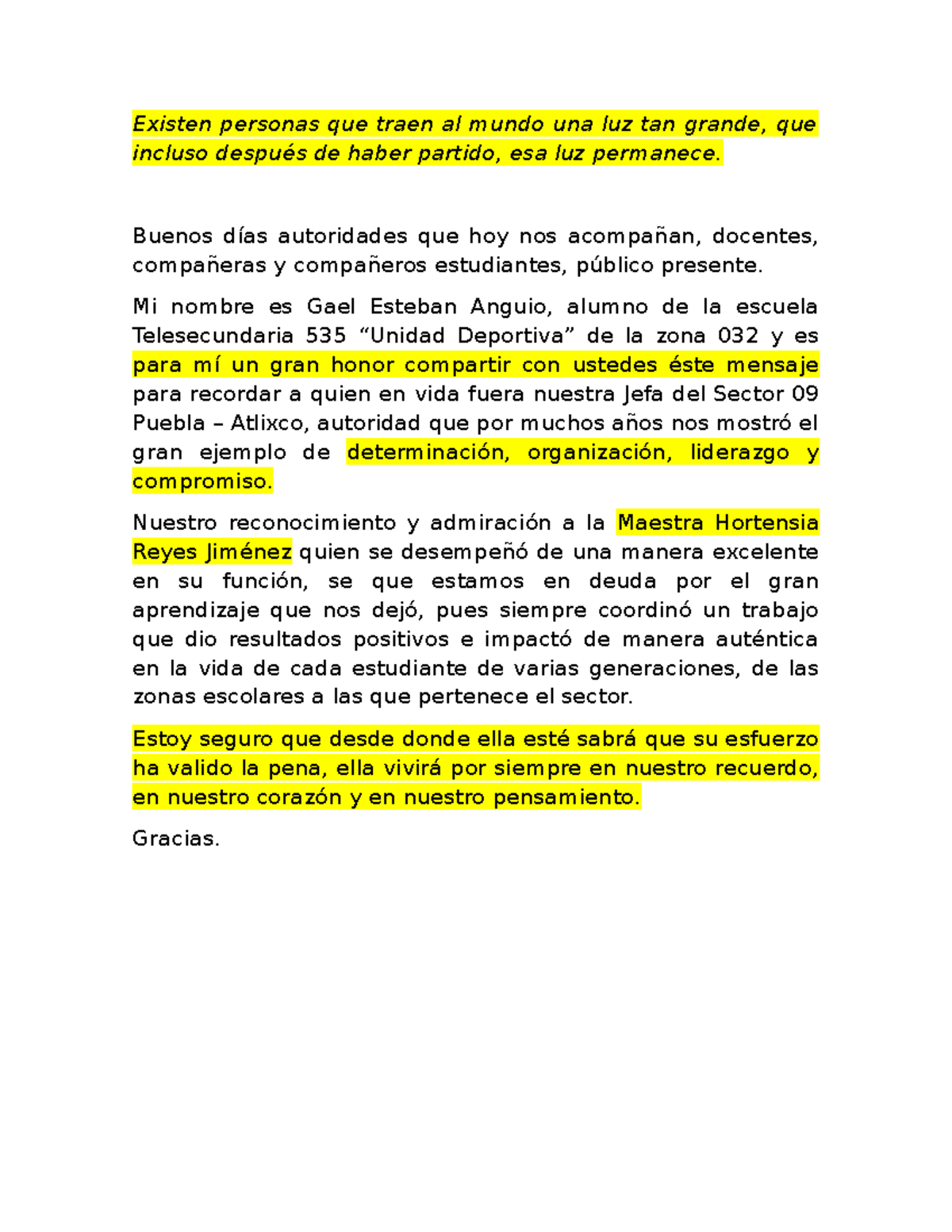 Discurso en Honor a la Maestra Hortensia Reyes - Sector 09 Puebla ...