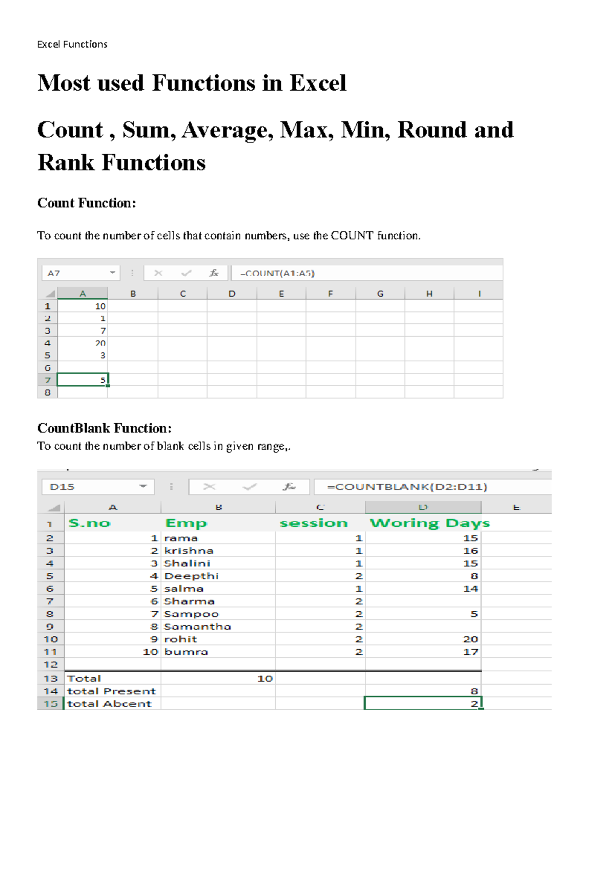 Excel Functions Overview: COUNT, SUM, AVERAGE, MAX, MIN, and More - Studocu