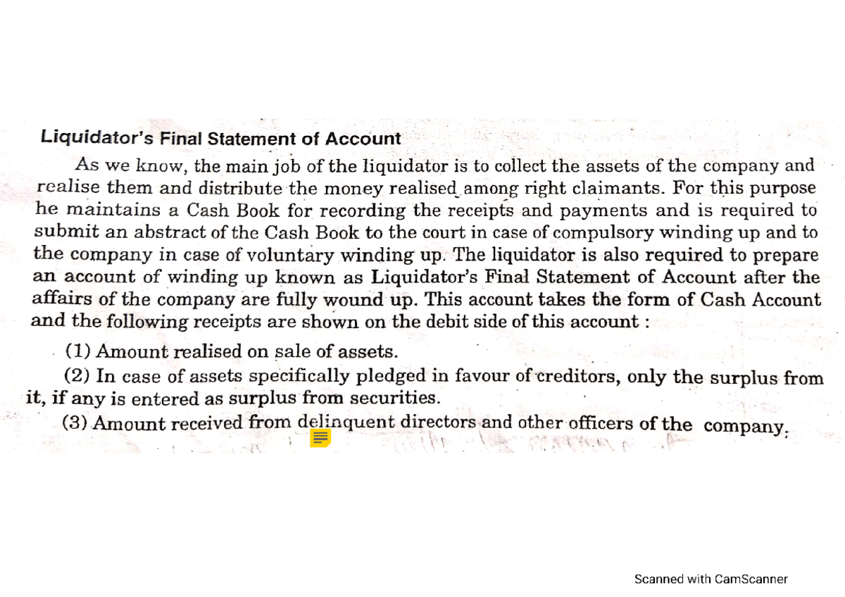 Liquidators Final Statement of Account: Key Components and Process - Studocu