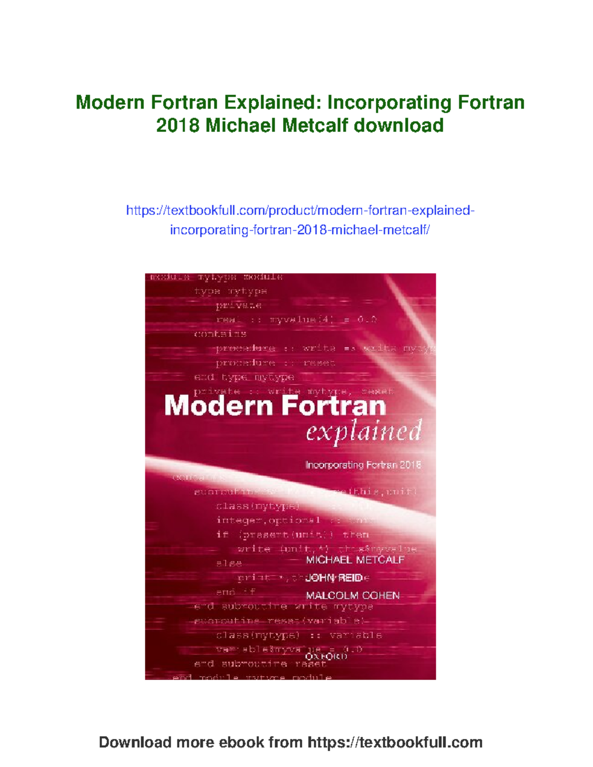 Modern Fortran Explained: Fortran 2018 Insights by Metcalf & Reid - Studocu