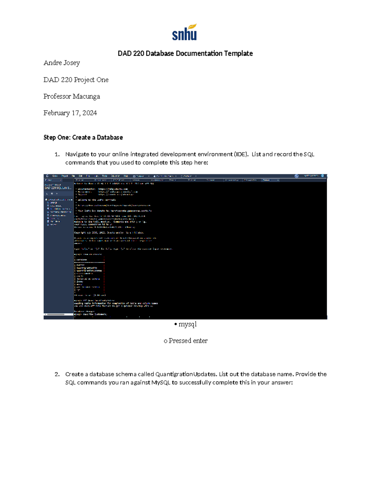 DAD 220 Database Project One Documentation and SQL Implementation - Studocu