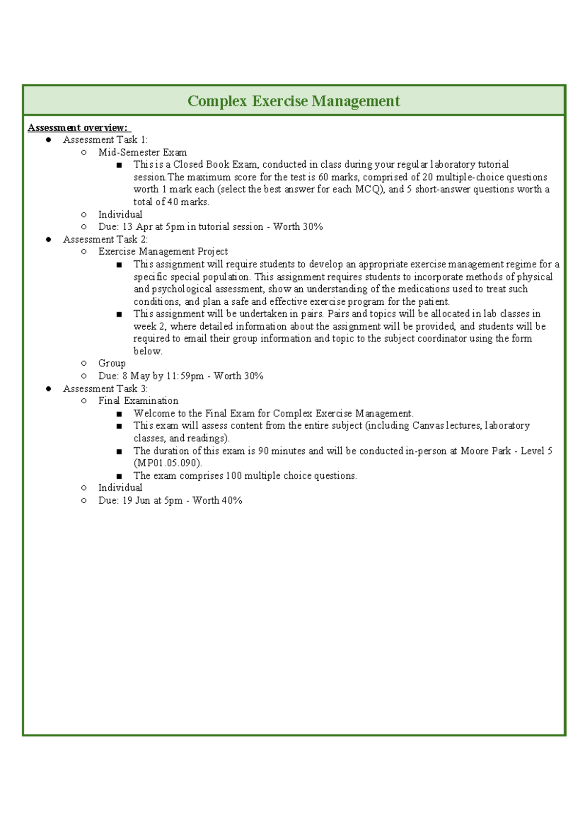 Complex Exercise Management Tutorial Notes (CEM 101) - Studocu