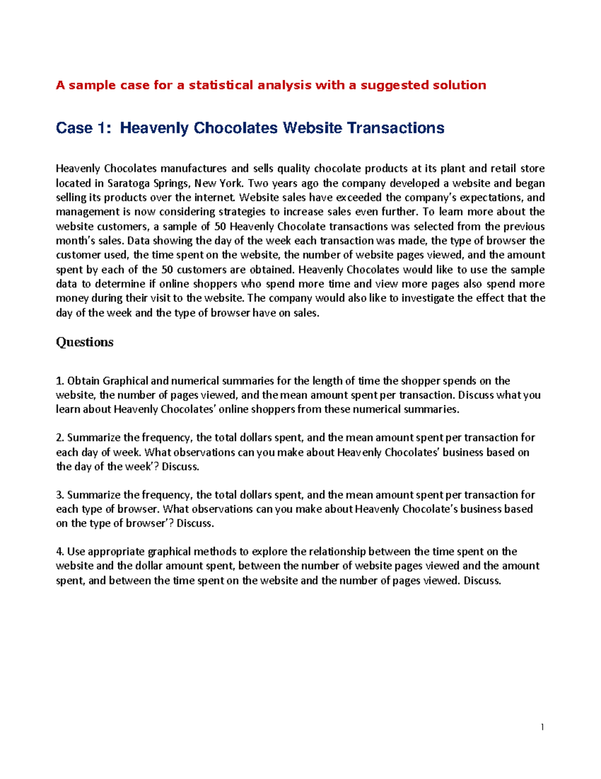 Heavenly Chocolates Case Study: Analyzing Website Transaction Data ...