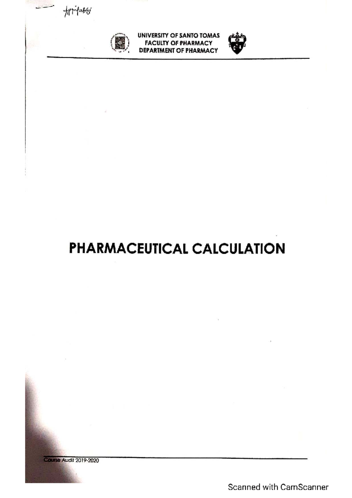 Pharmaceutical Calculation Course Audit 2019-2020 - UST - Studocu
