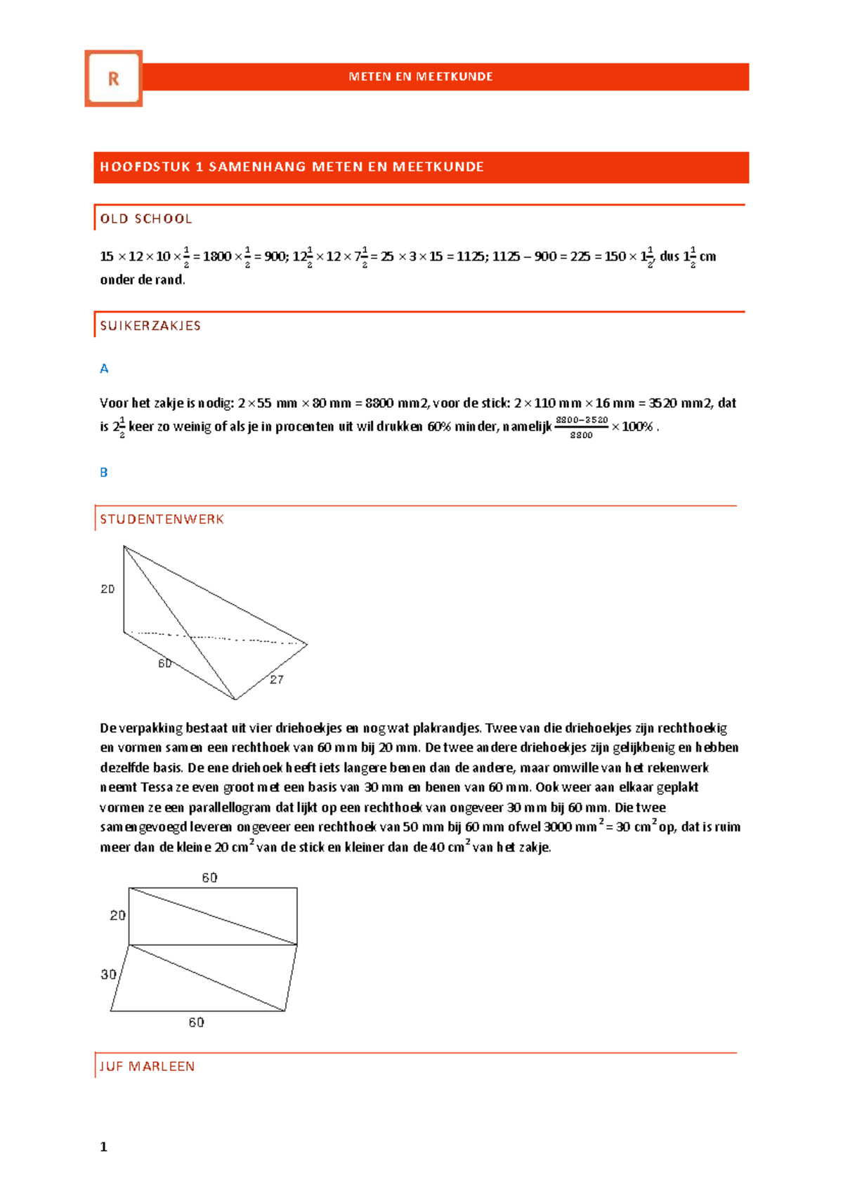 METEN EN MEETKUNDE HOOFDSTUK 1 UITWERKINGEN OPVANGEN EN REKENEN ...