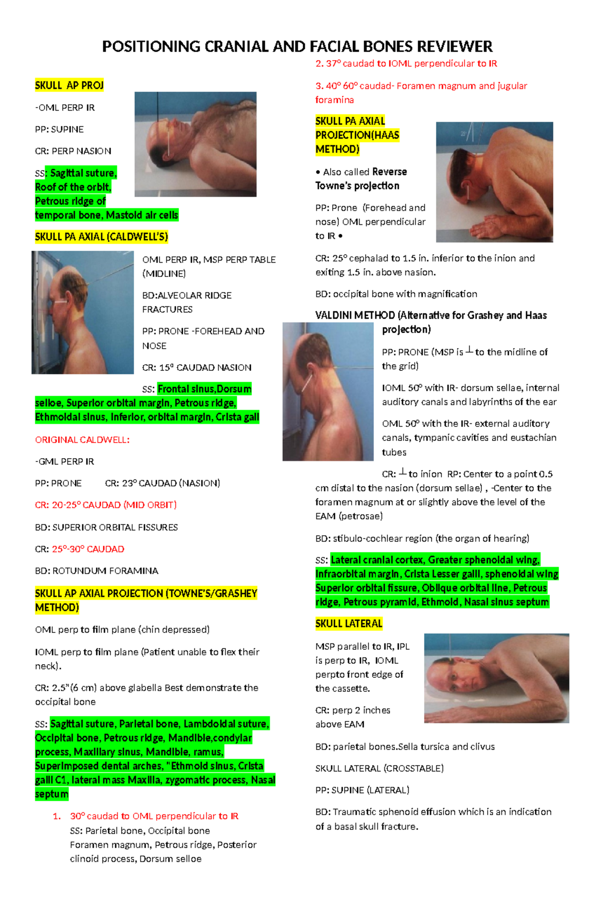 Skull AP Projection Techniques for Radiography (SKL 101) - Studocu