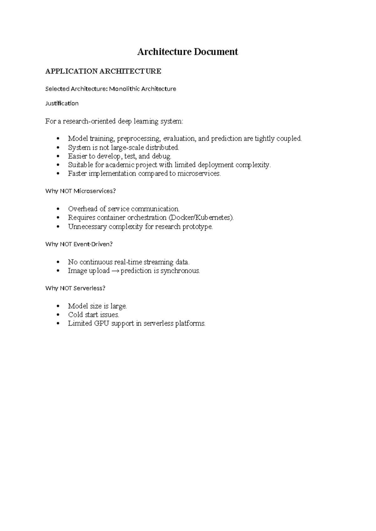 Architecture Document: Monolithic Architecture for Deep Learning System ...
