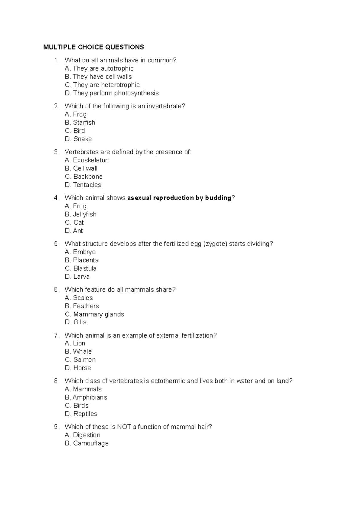 L3 and L4 - Multiple Choice & True/False Questions - Bio Exam Prep ...